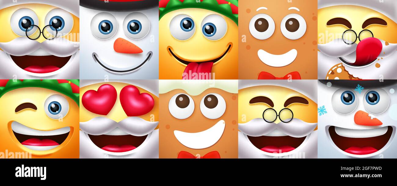 Christmas smiley character square vector set. Christmas smileys ...