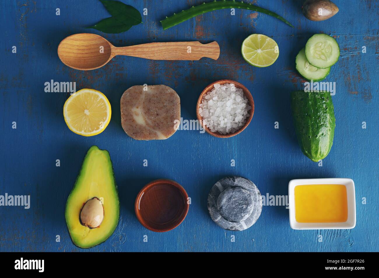 Products for a relaxing avocado spa treatment, top view Stock Photo - Alamy