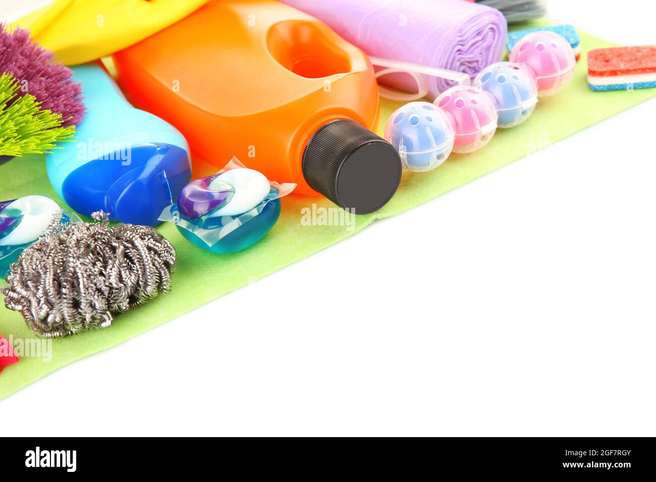 Cleaning set with tools and products, isolated on white Stock Photo - Alamy