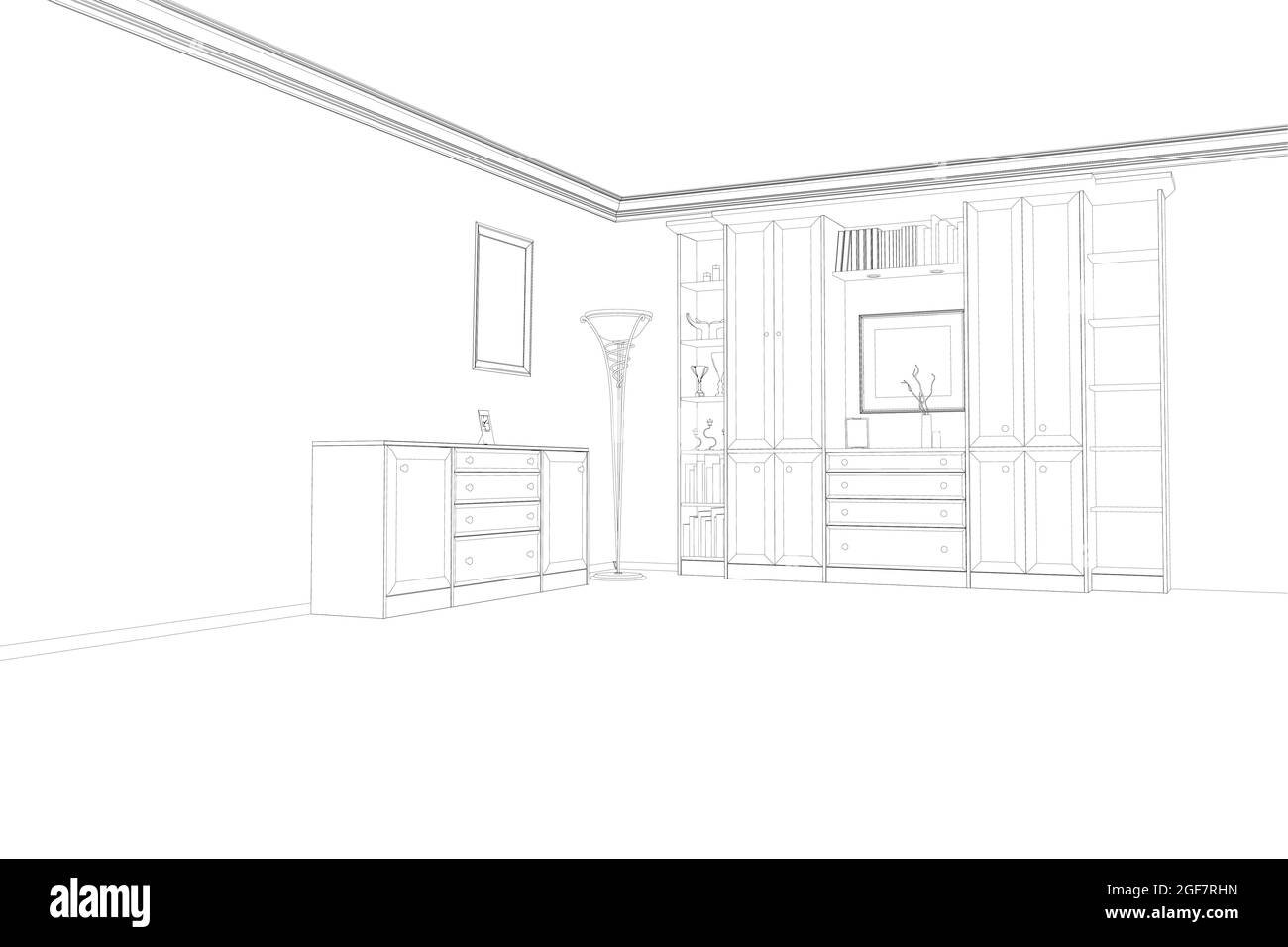 Contour of the interior of a room with a wardrobe and a table from ...