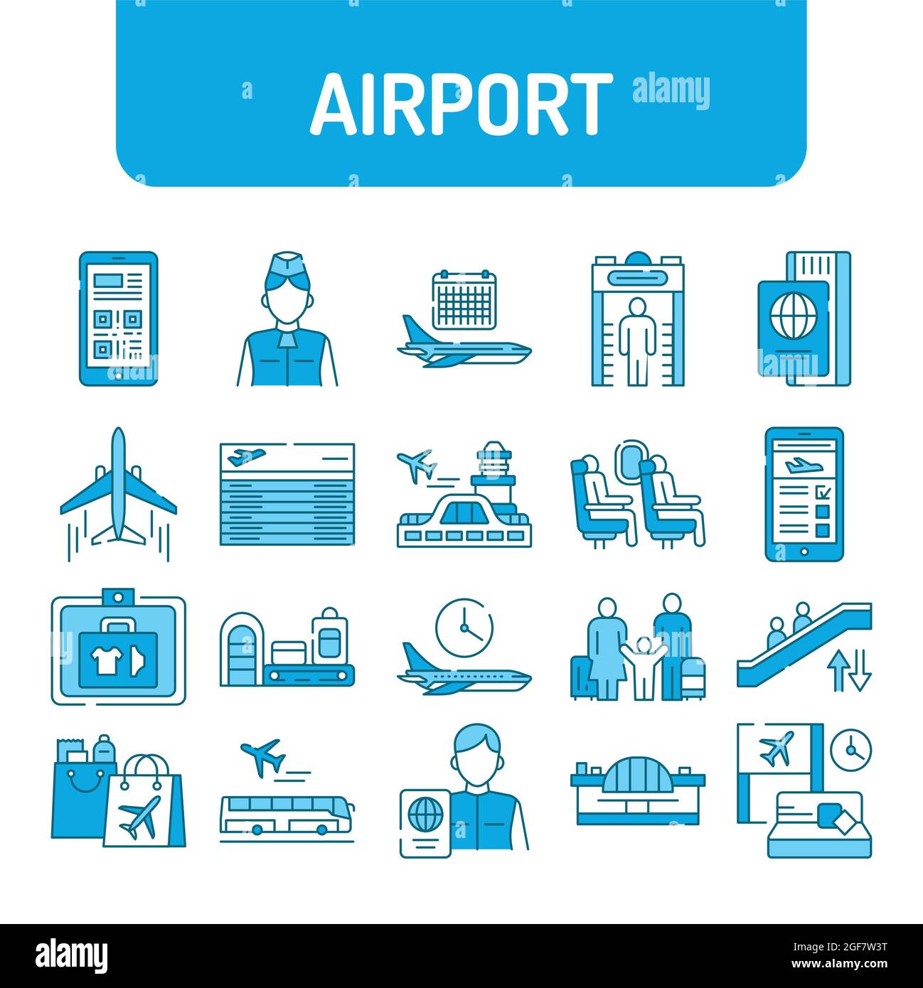 Airport service color line icons set. International flights. Pictograms ...