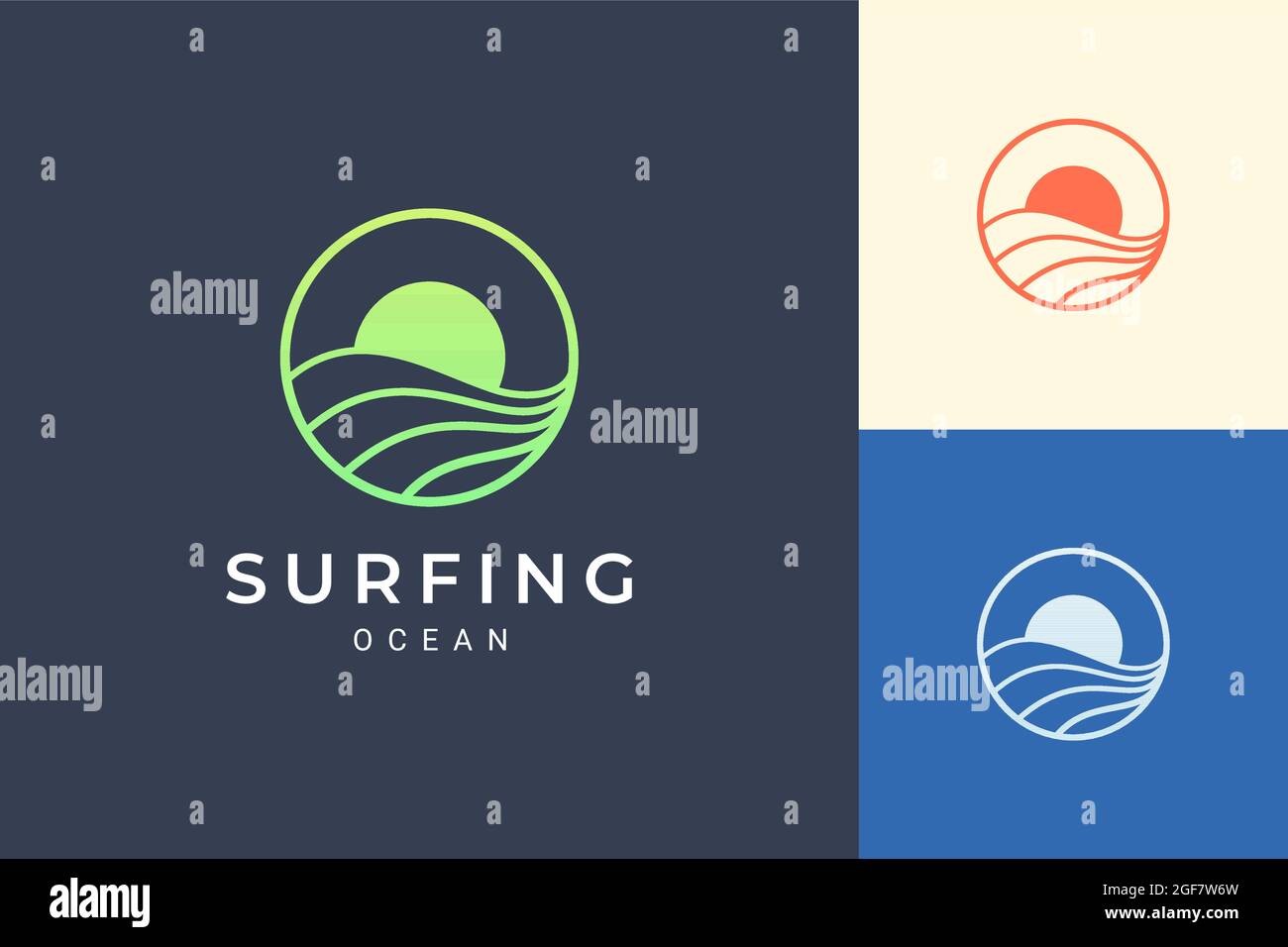 Sea or water theme logo with waves and sun in circle shape Stock Vector ...