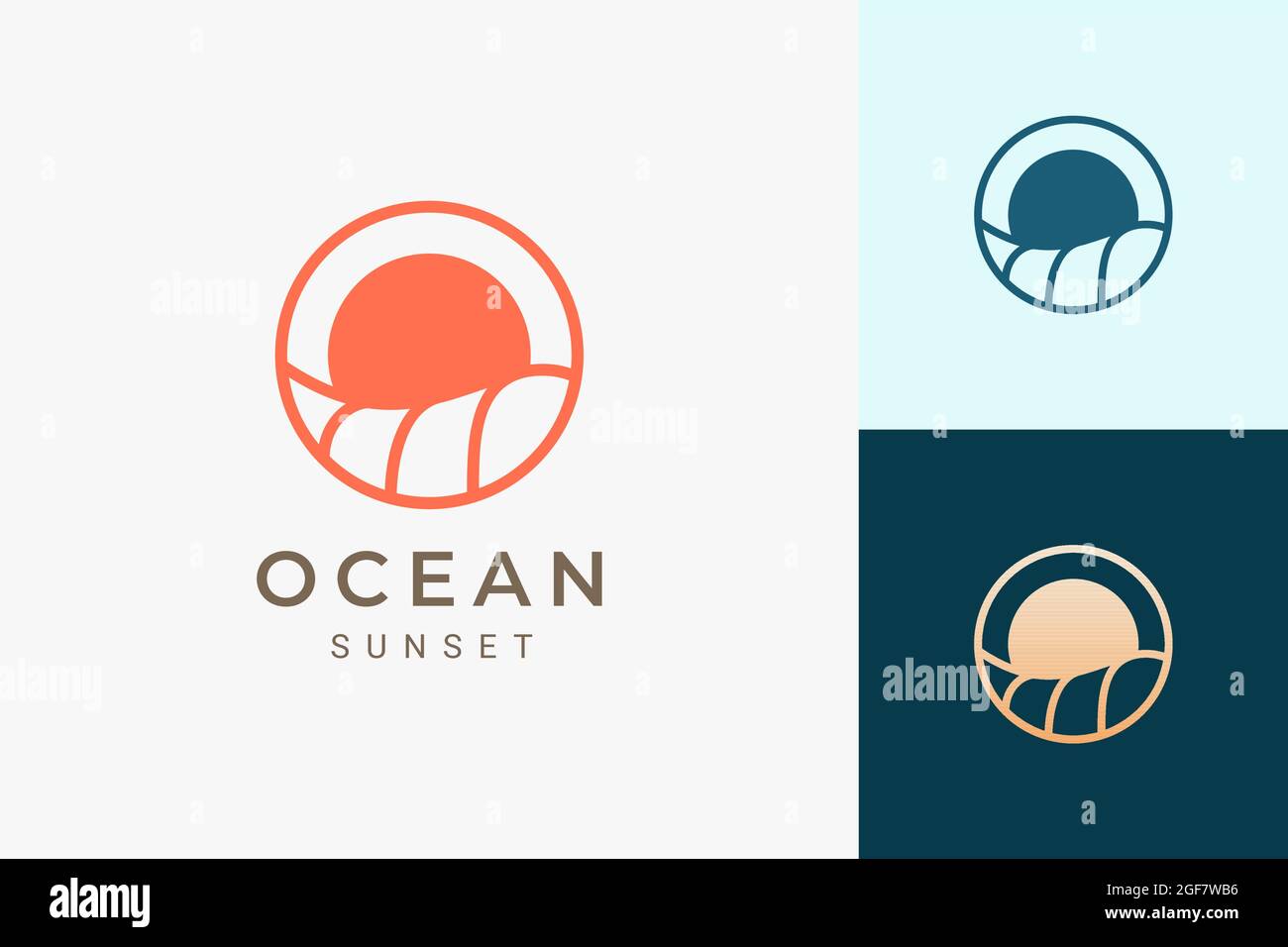 Ocean or water theme logo with waves and sun in circle Stock Vector ...