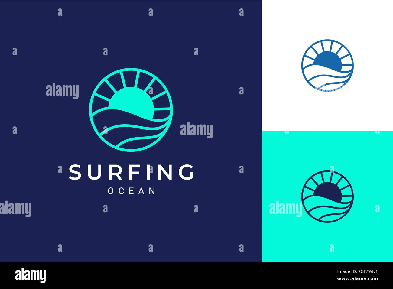 Ocean or water theme logo with waves and sun in circle Stock Vector ...