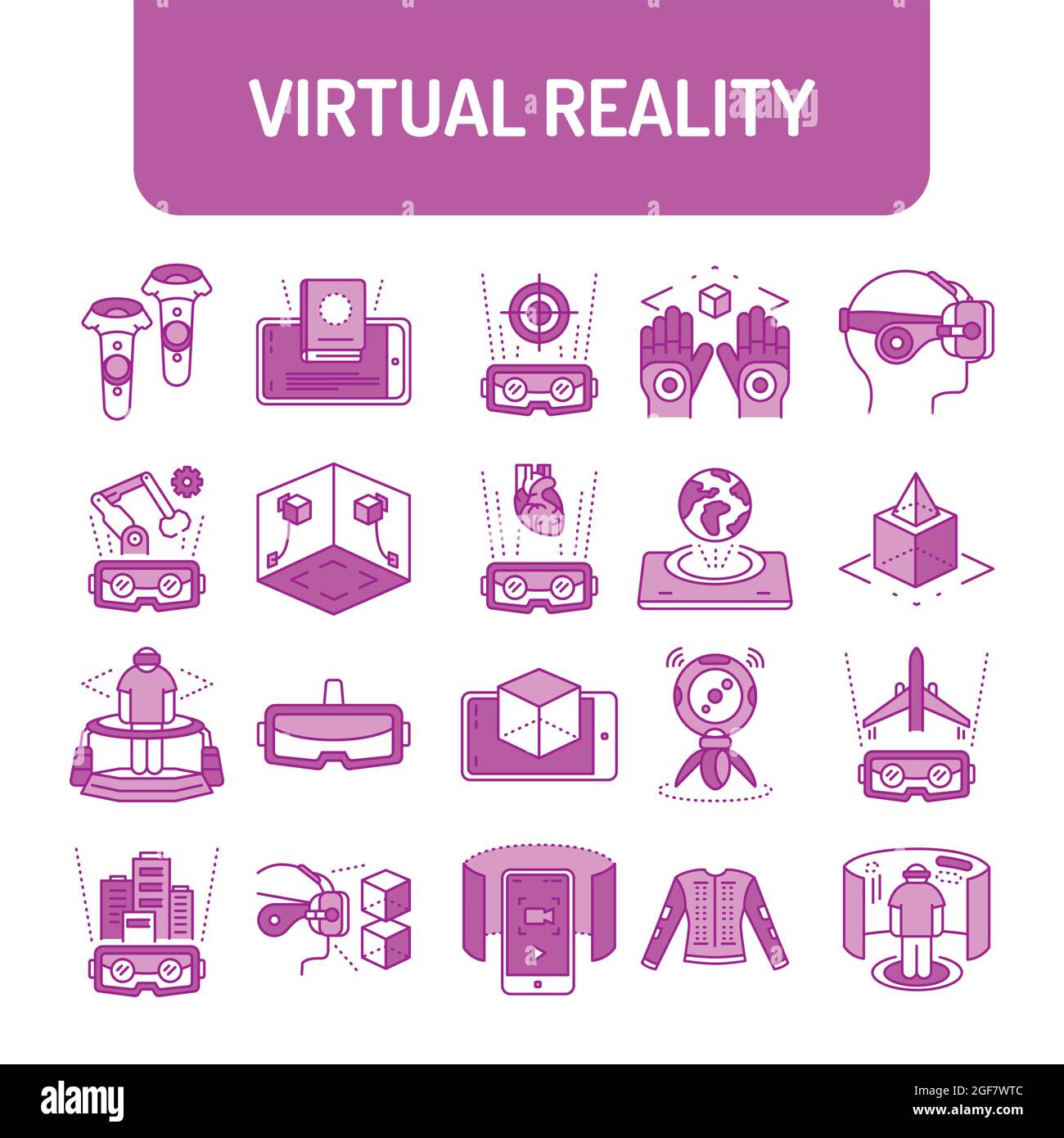 Virtual reality color line icons set. Digital technology. Pictogram for ...
