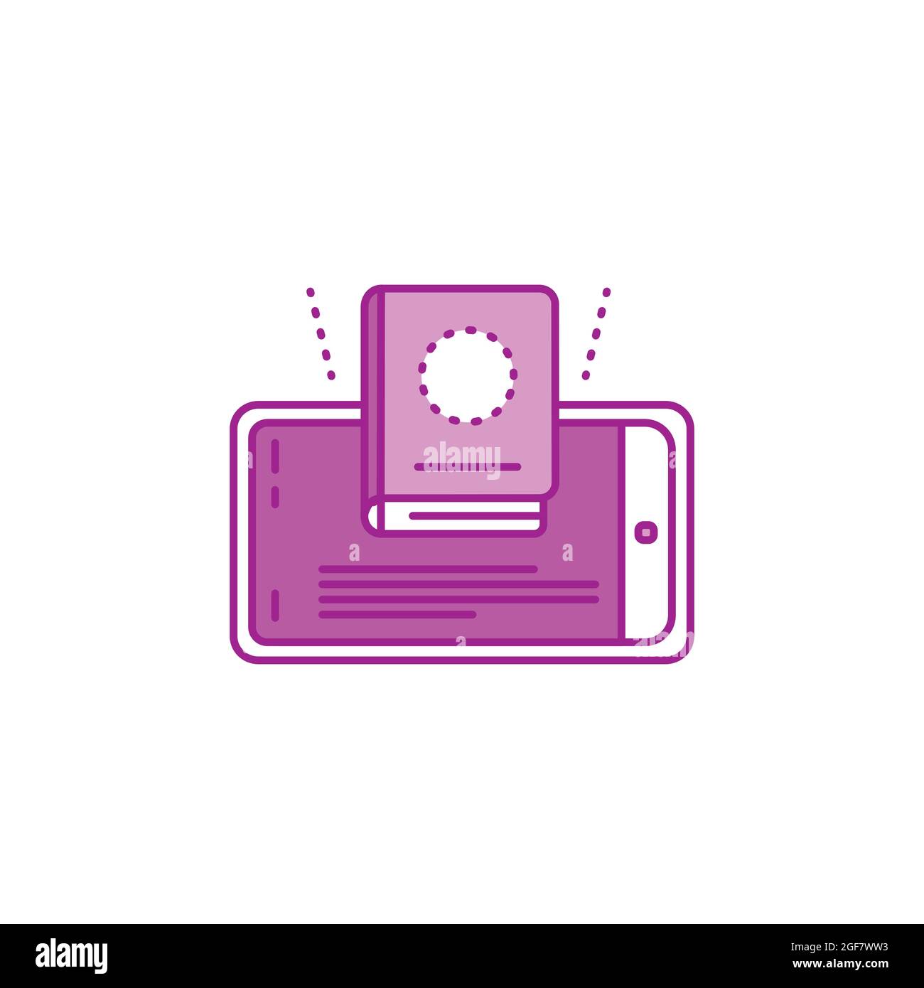 Augmented reality online reading book color line icon. Virtual library ...