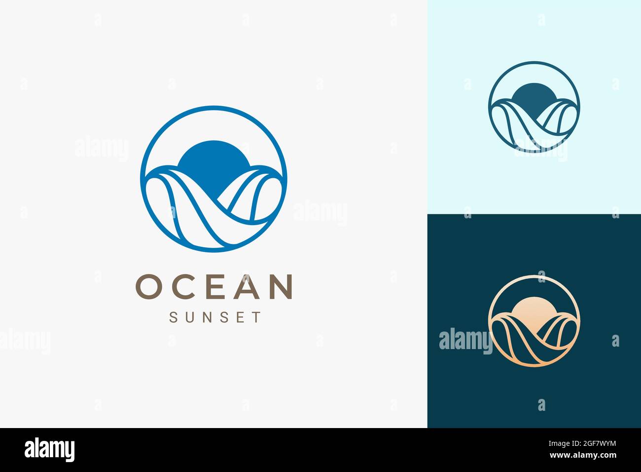Ocean or water theme logo with waves and sun in circle Stock Vector ...
