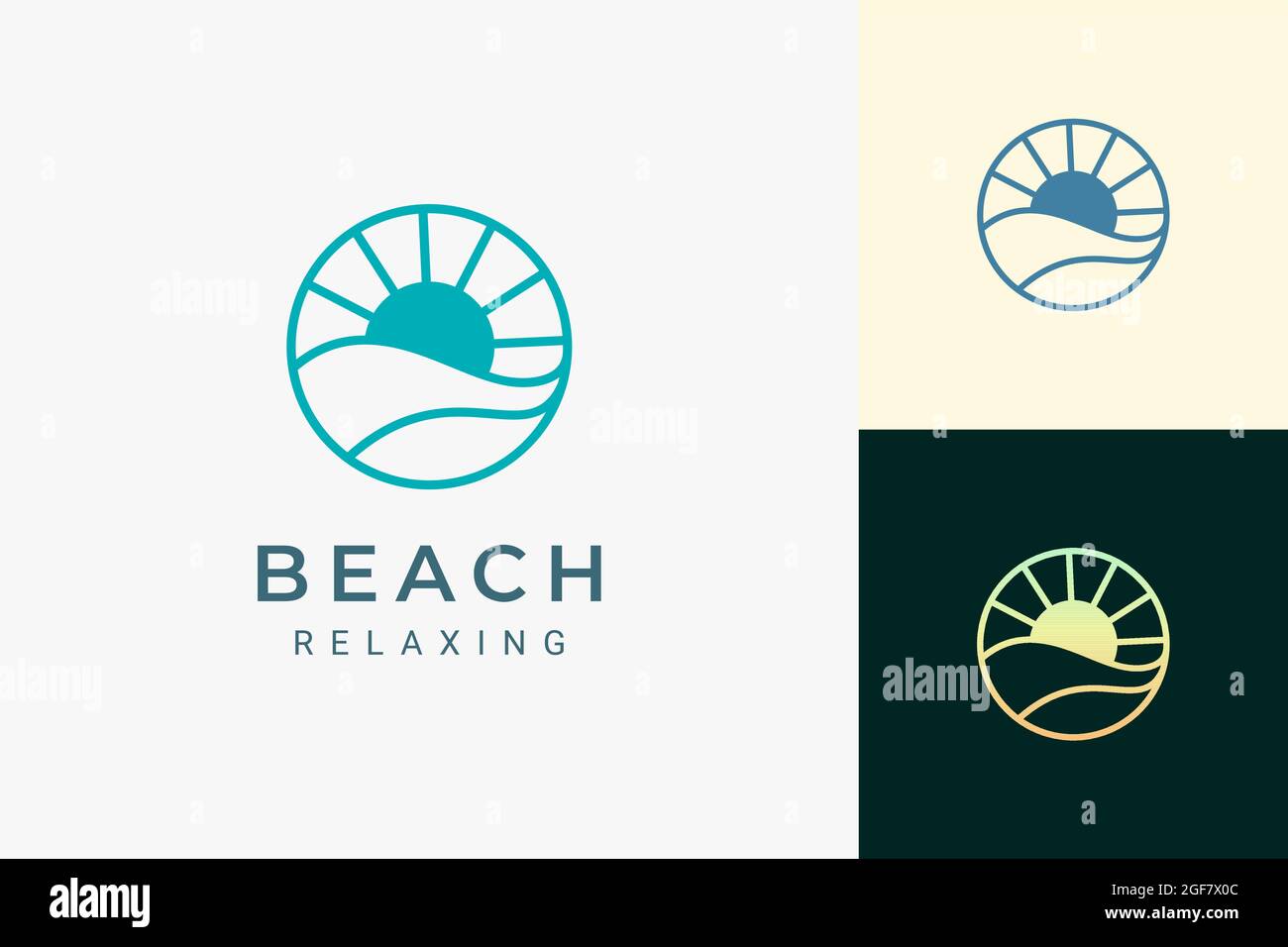 Sea or water theme logo with waves and sun in circle shape Stock Vector ...