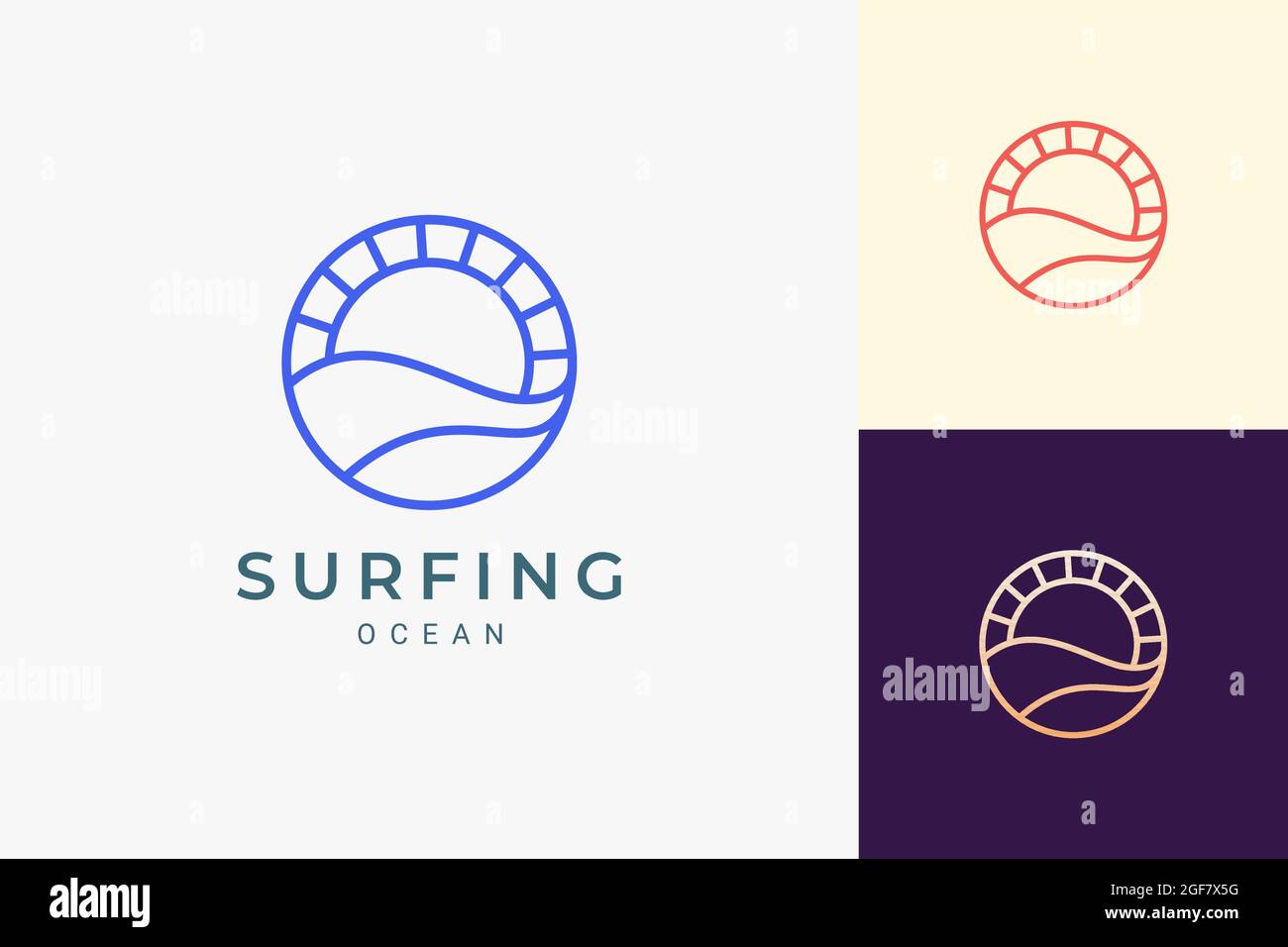 Ocean or water theme logo with waves and sun in circle Stock Vector ...