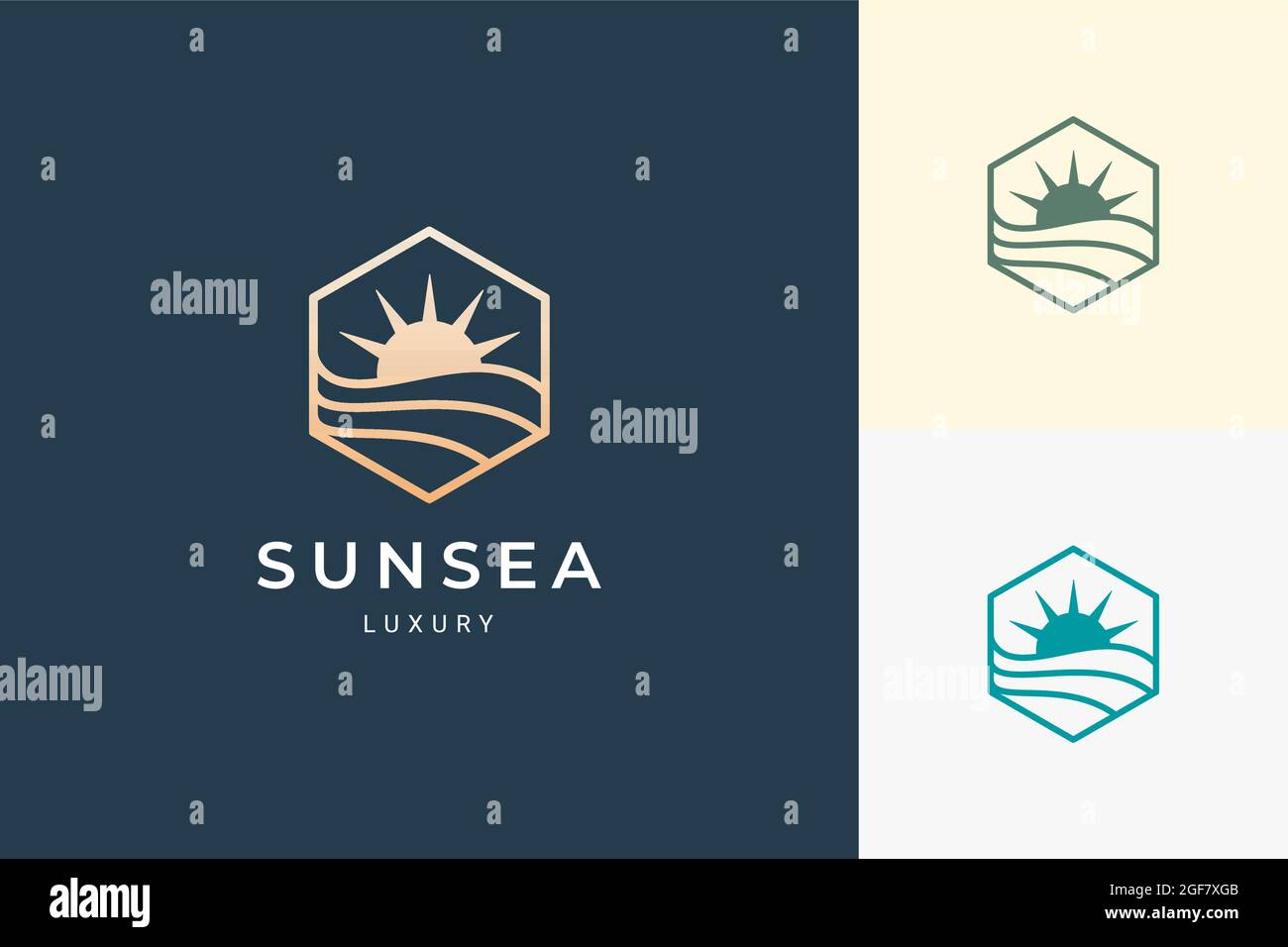 Luxury sun and sea logo in simple and clean hexagon shape Stock Vector ...
