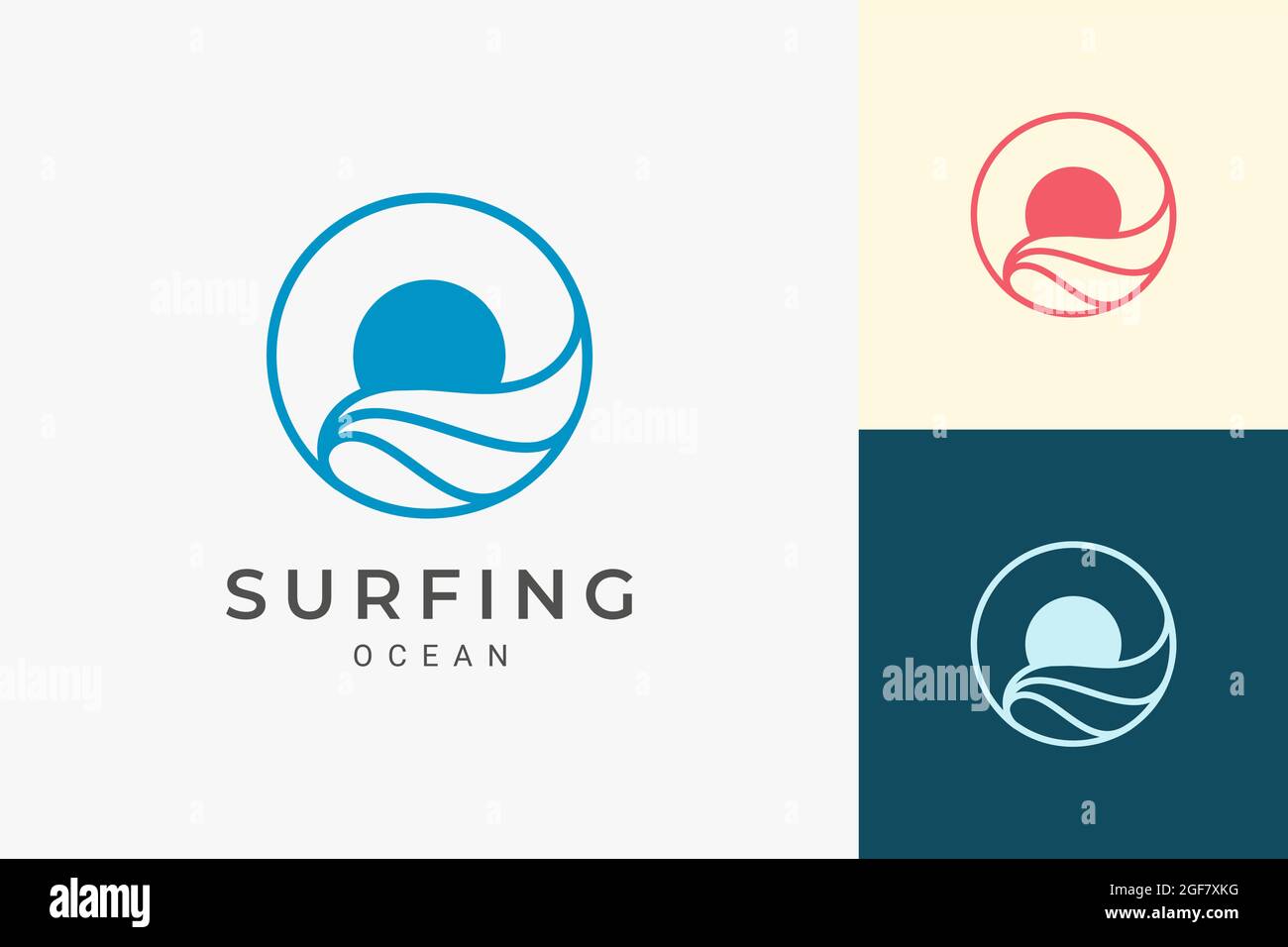 Simple sea or surf logo with ocean wave and sun in circle shape Stock ...
