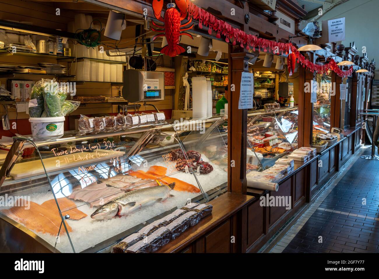 Helsinki, Finland: 4 August, 2021: interior view of the food stalls and ...