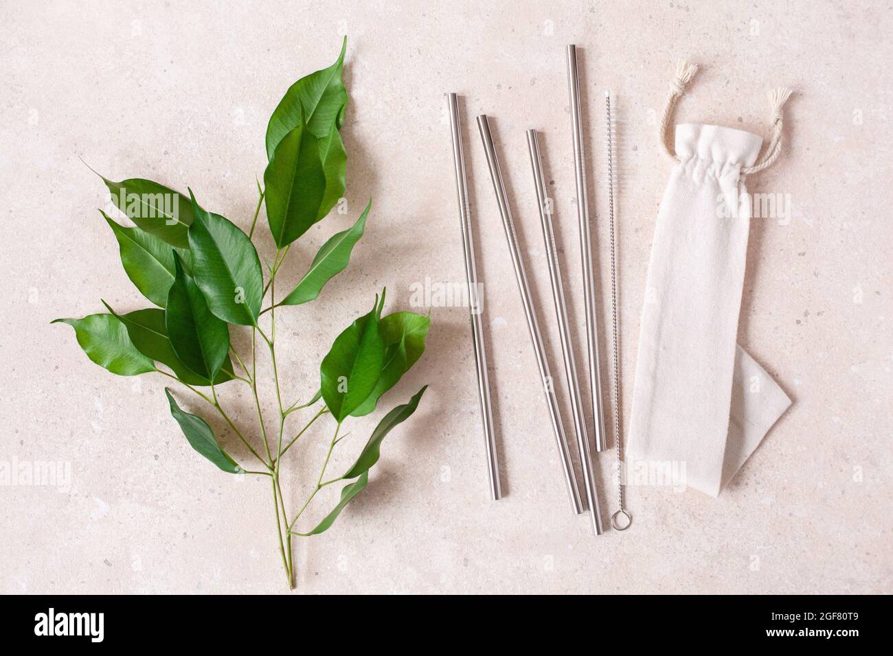 eco-friendly reusable metal drinking straw. zero waste concept Stock ...
