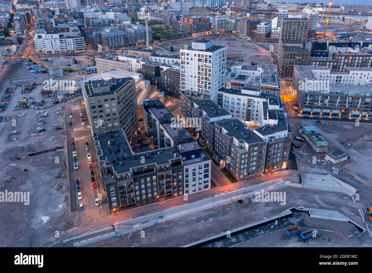 Aerial view of the brand new neighborhood Jatkasaari in Helsinki ...
