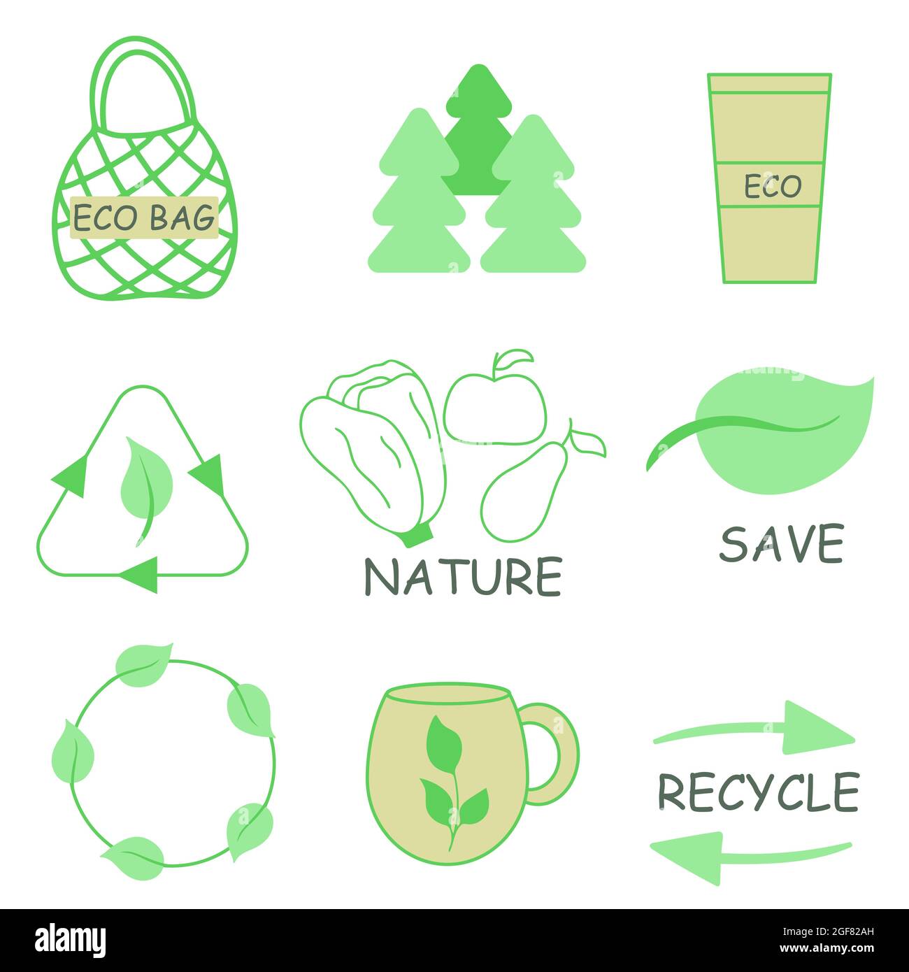 Eco friendly vector illustration set. Conservation of natural resources ...