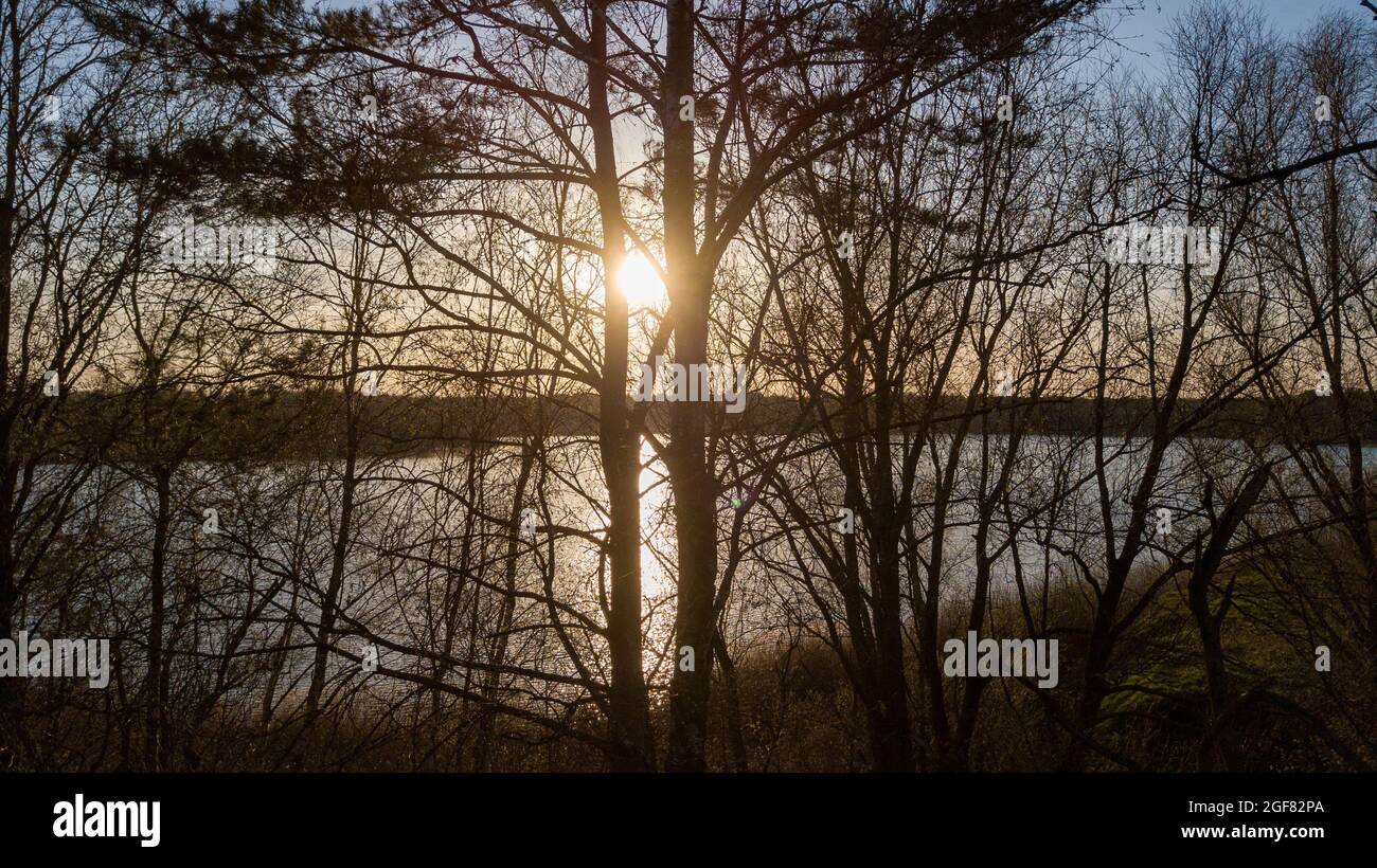 Beautiful sunrise or sunset view of nature landscape on sunny spring ...