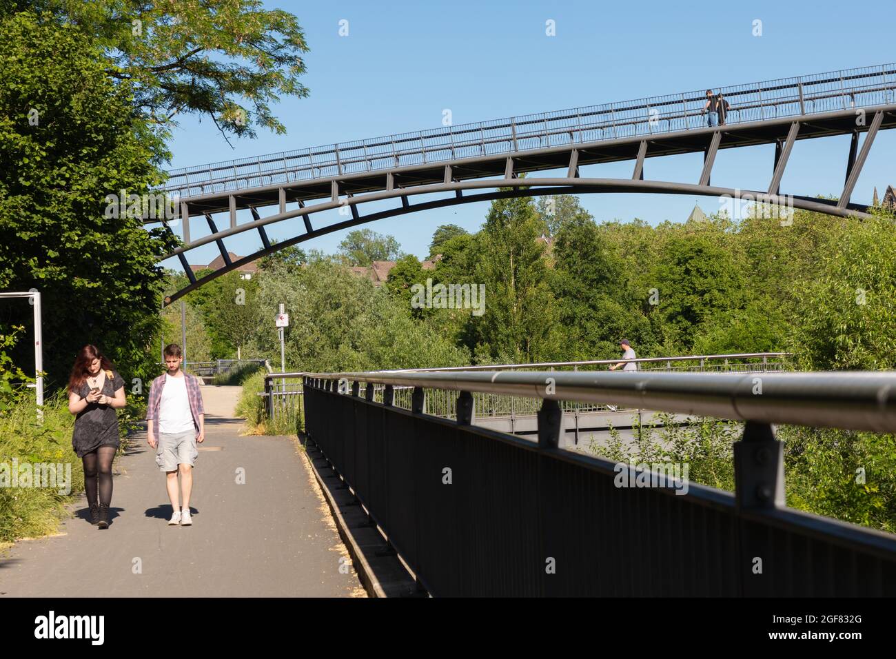 Walking path along Emscher river, area of the Ruhr, Germany Stock Photo ...