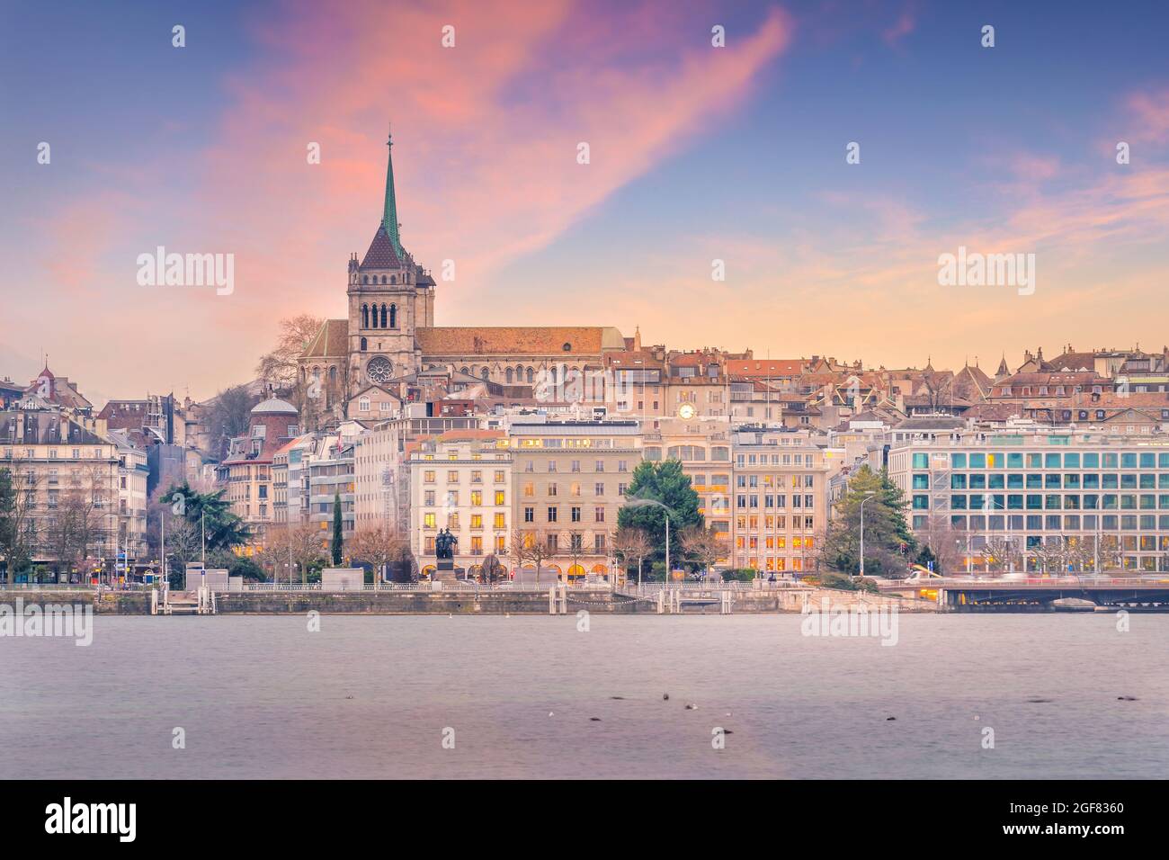 Urban view, Geneva skyline in Switzerland at twilight Stock Photo - Alamy