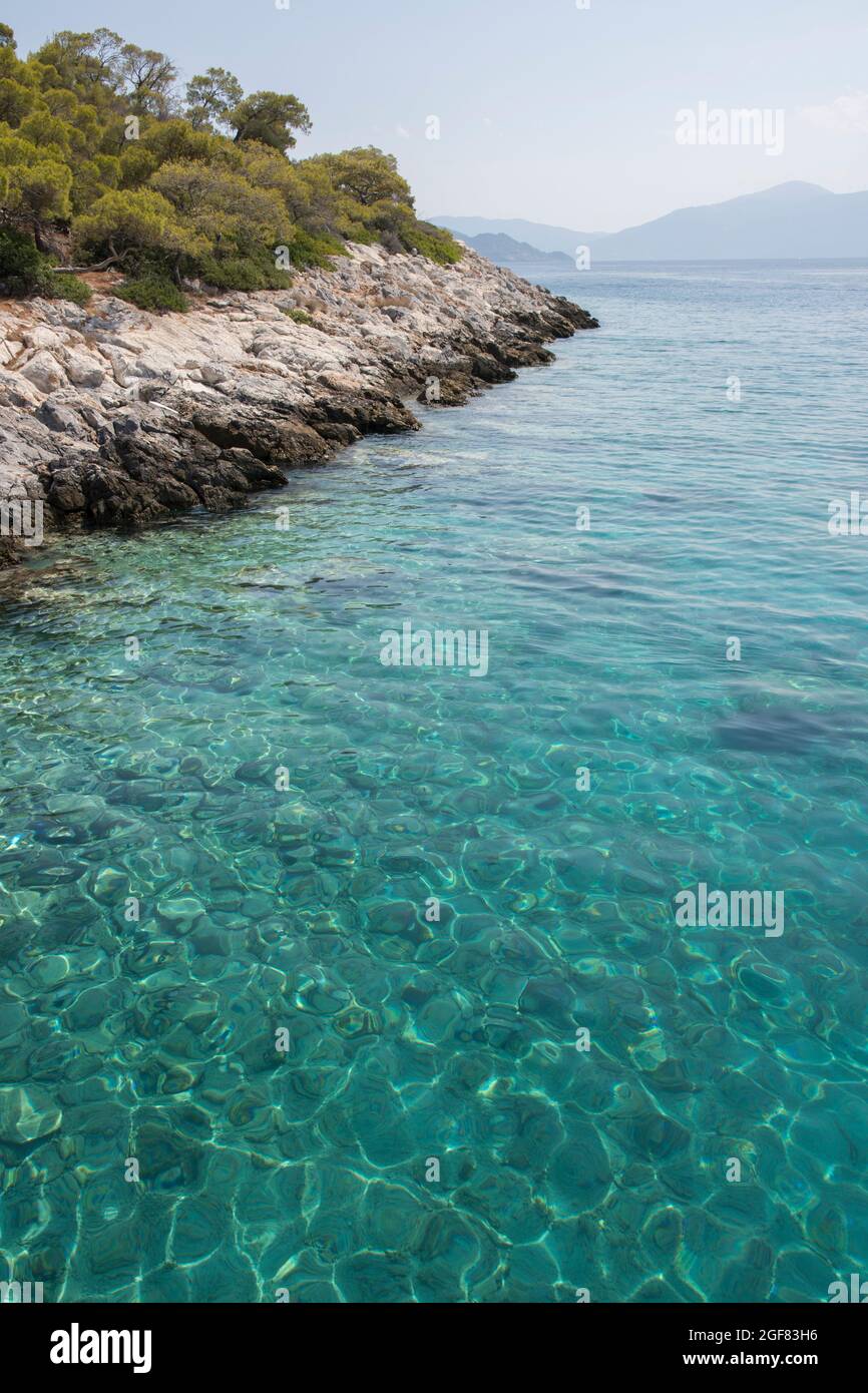 transparent sea on a boat trip in Egina Greece Stock Photo - Alamy