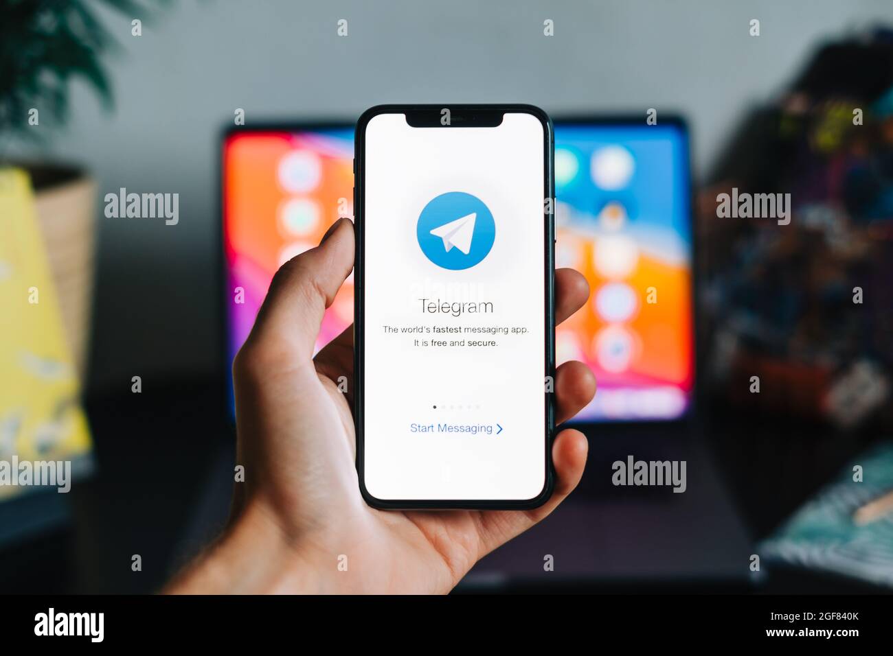 Man use telegram app, telegram logo on the screen Stock Photo - Alamy