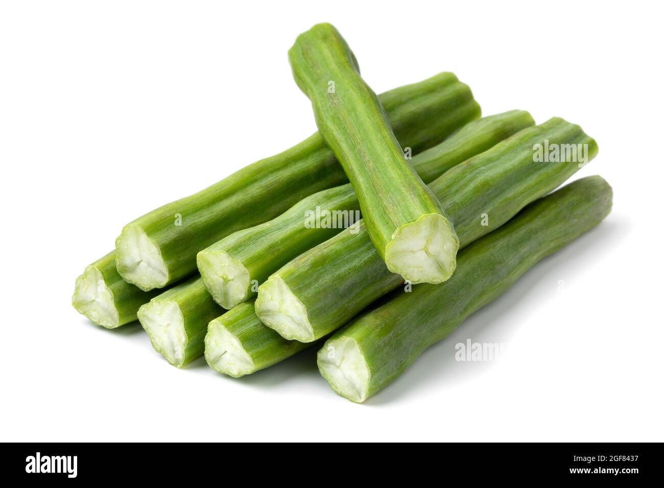 Fresh raw green sliced moringa beans close up isolated on white ...