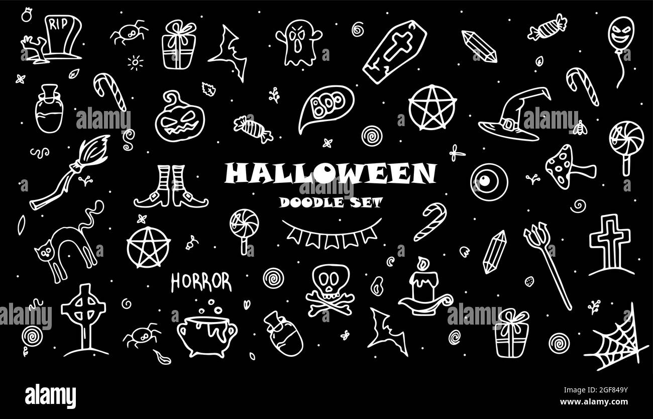 vector hand drawn Doodle Halloween set Colorful cartoon cliparts ...