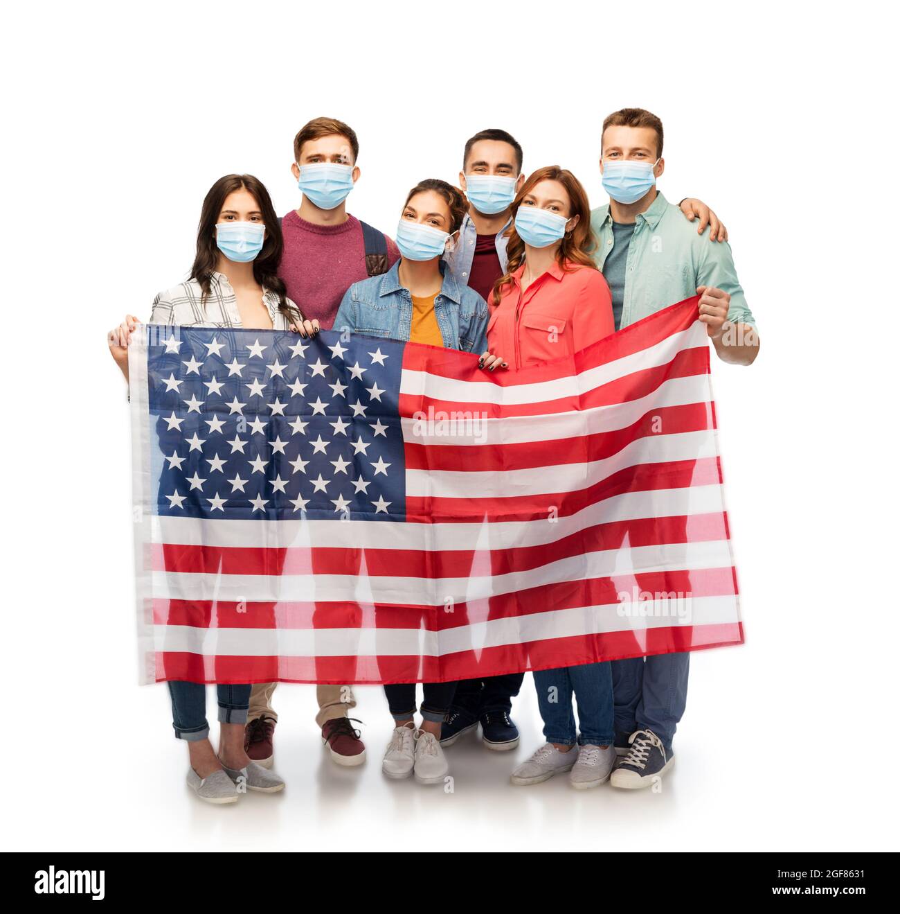 people in medical masks with American flag Stock Photo - Alamy