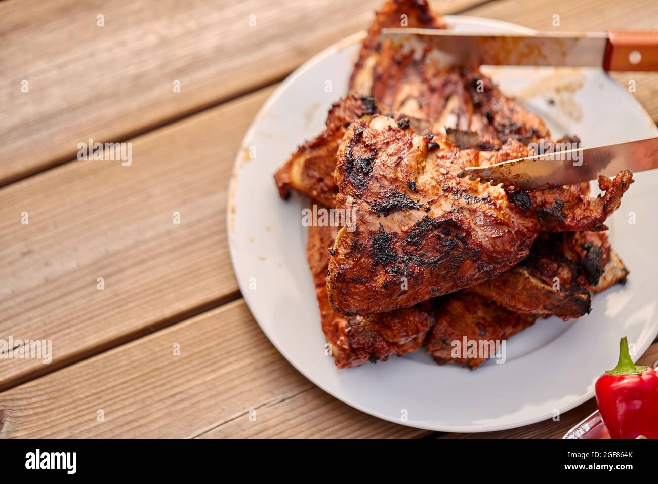 grilled barbecue meat stack on plate Stock Photo - Alamy
