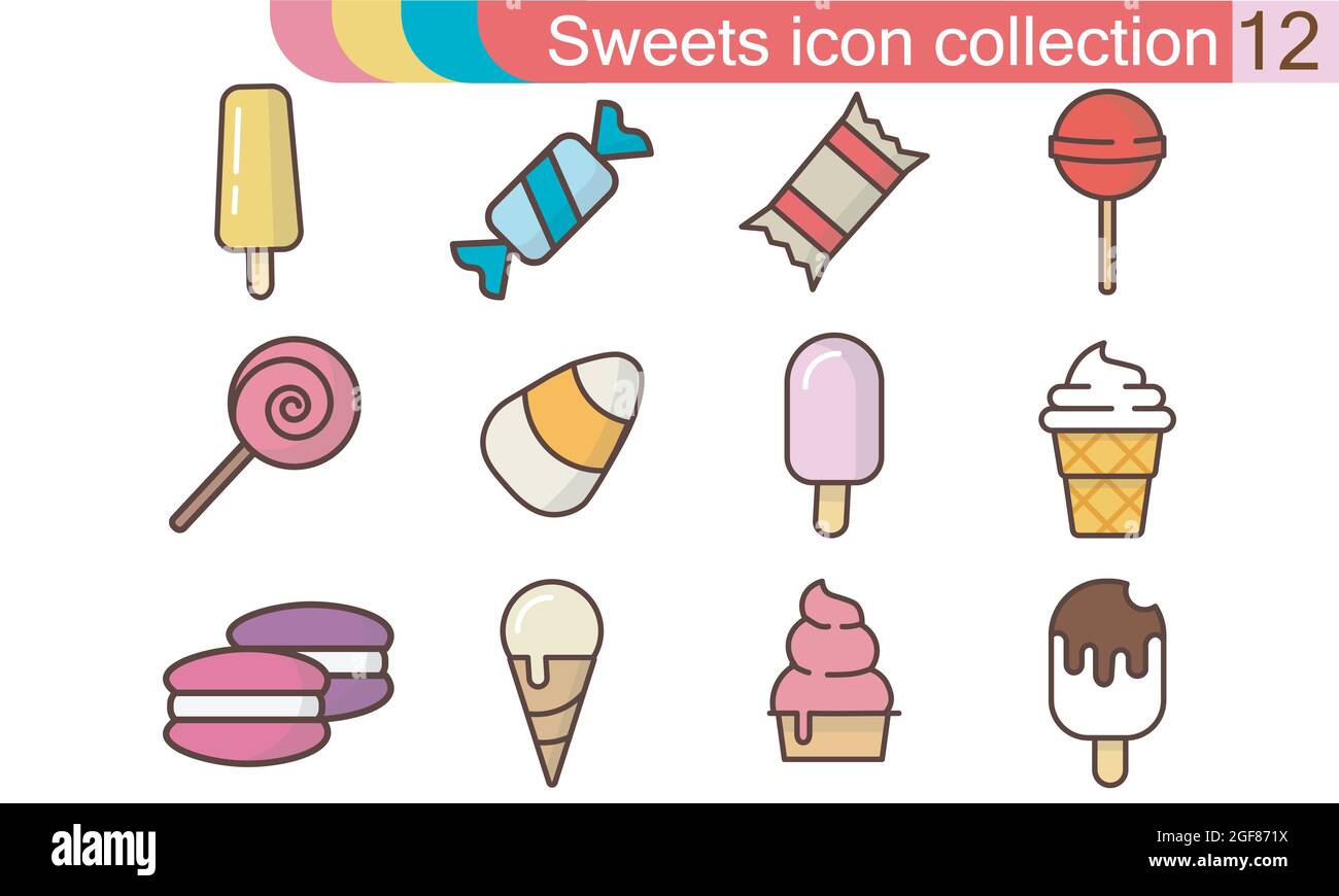 Sweets icon set. Flat style set of 12 sweet vector icons for web ...