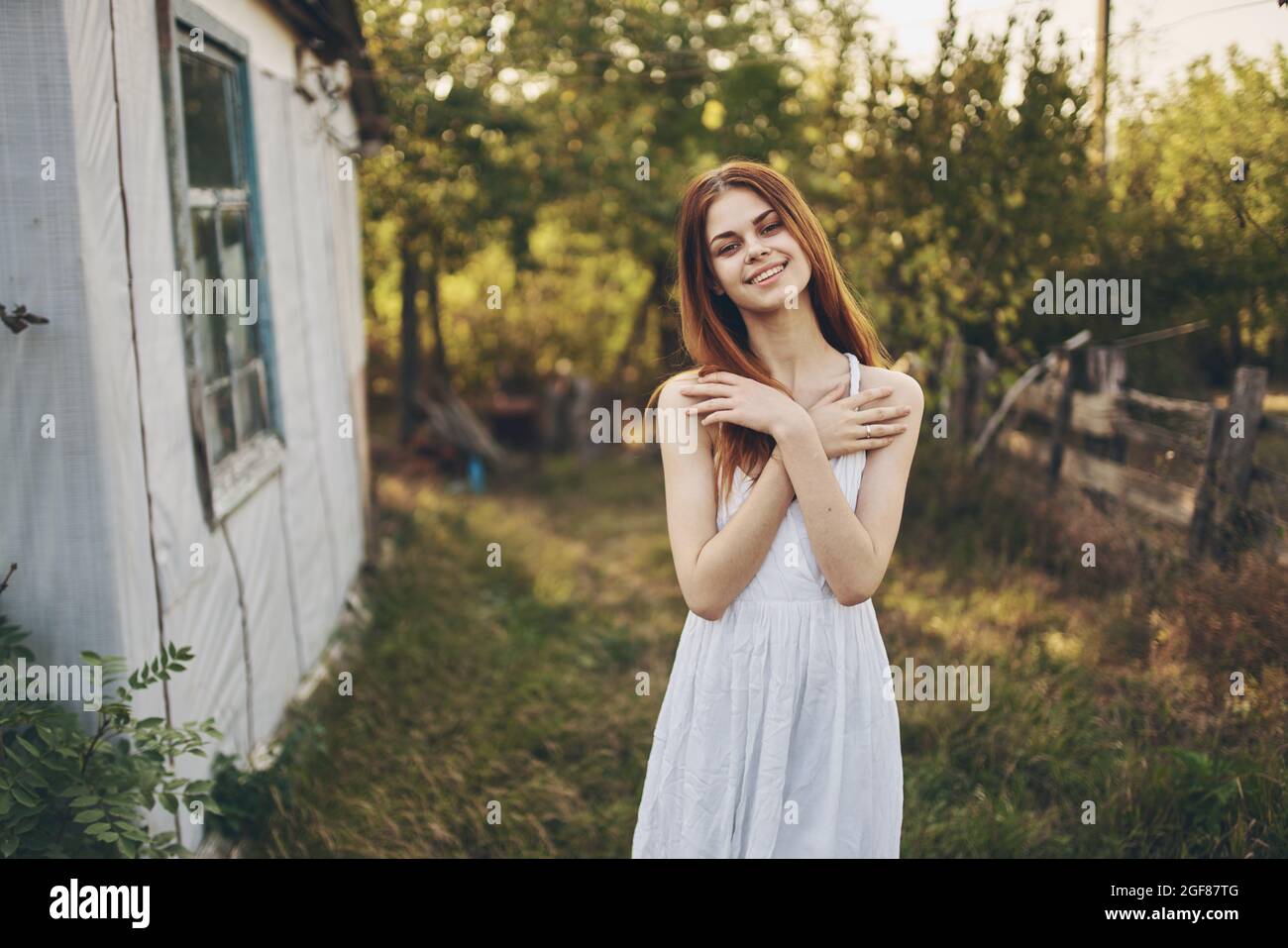woman summer countryside Sun freedom Stock Photo - Alamy