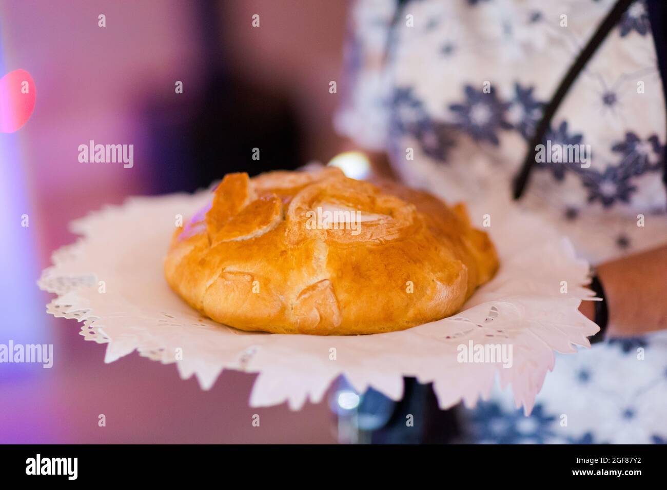 Wedding bread with salt detail on hands- traditional polish inviting to ...