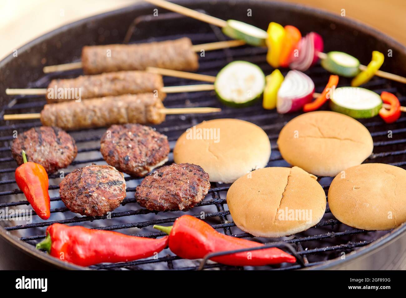 barbecue kebab meat and vegetables on grill Stock Photo - Alamy