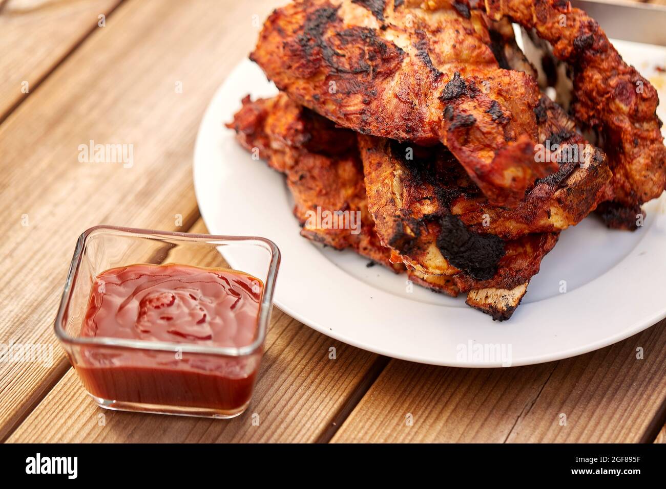 grilled barbecue meat stack on plate Stock Photo - Alamy