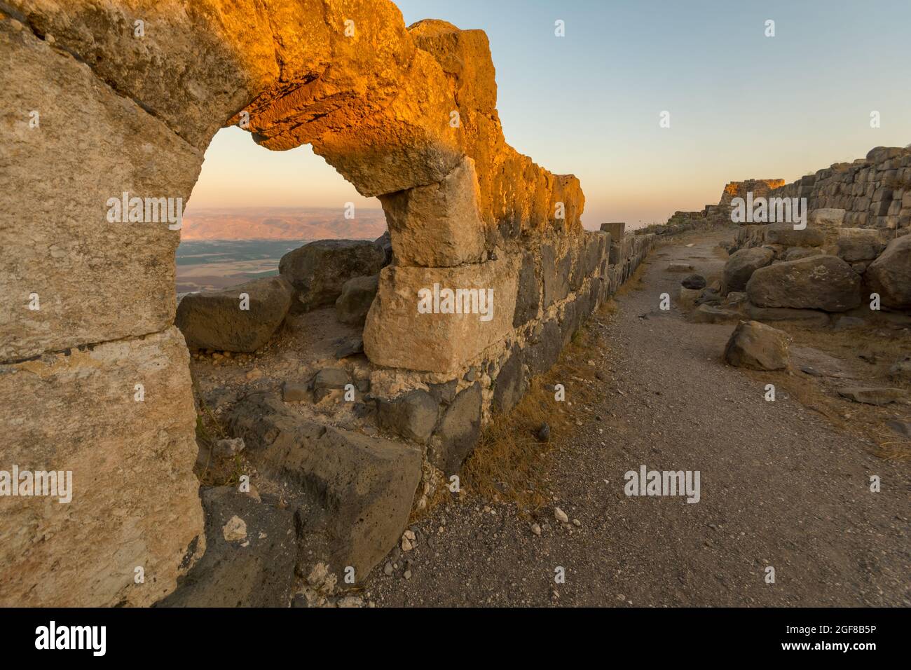 Sunset view of the remains of the crusader Belvoir Fortress (Kochav ...