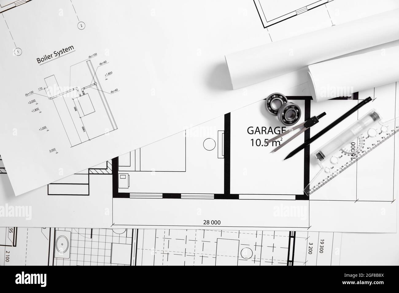 Project drawings and tools Stock Photo - Alamy