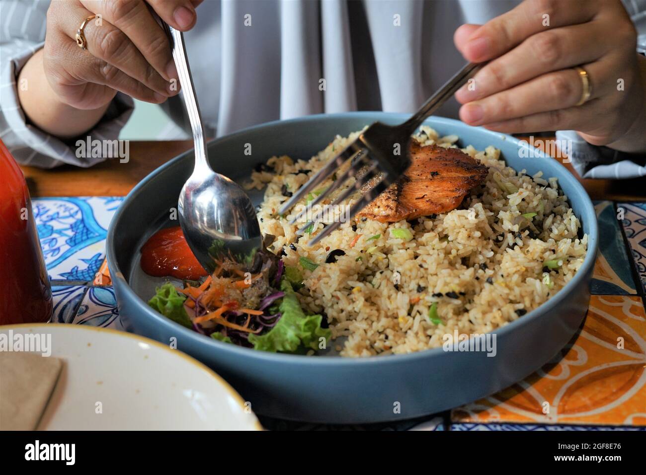 Fried rice menu on a big plate Stock Photo - Alamy