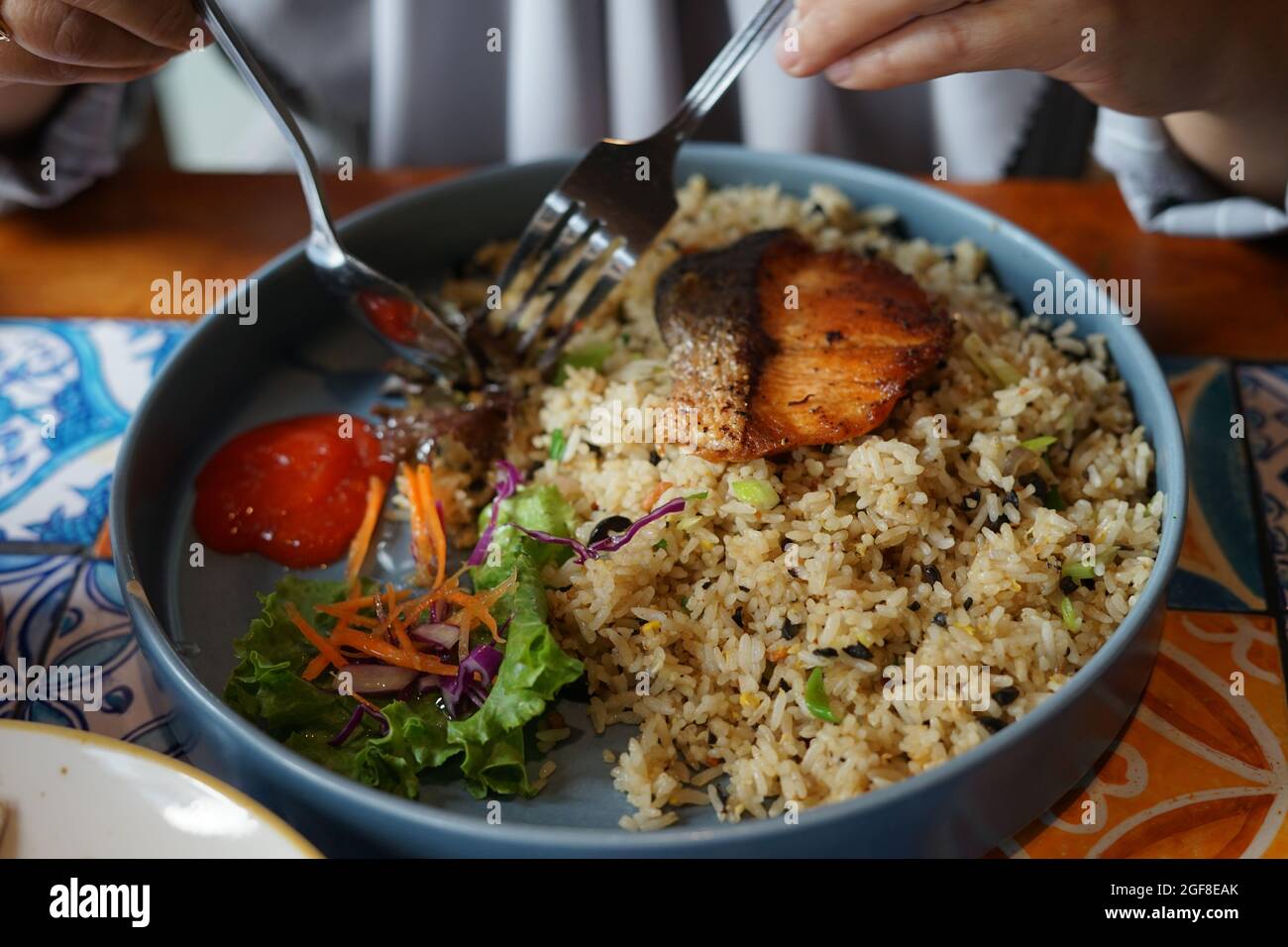 Fried rice menu on a big plate Stock Photo - Alamy