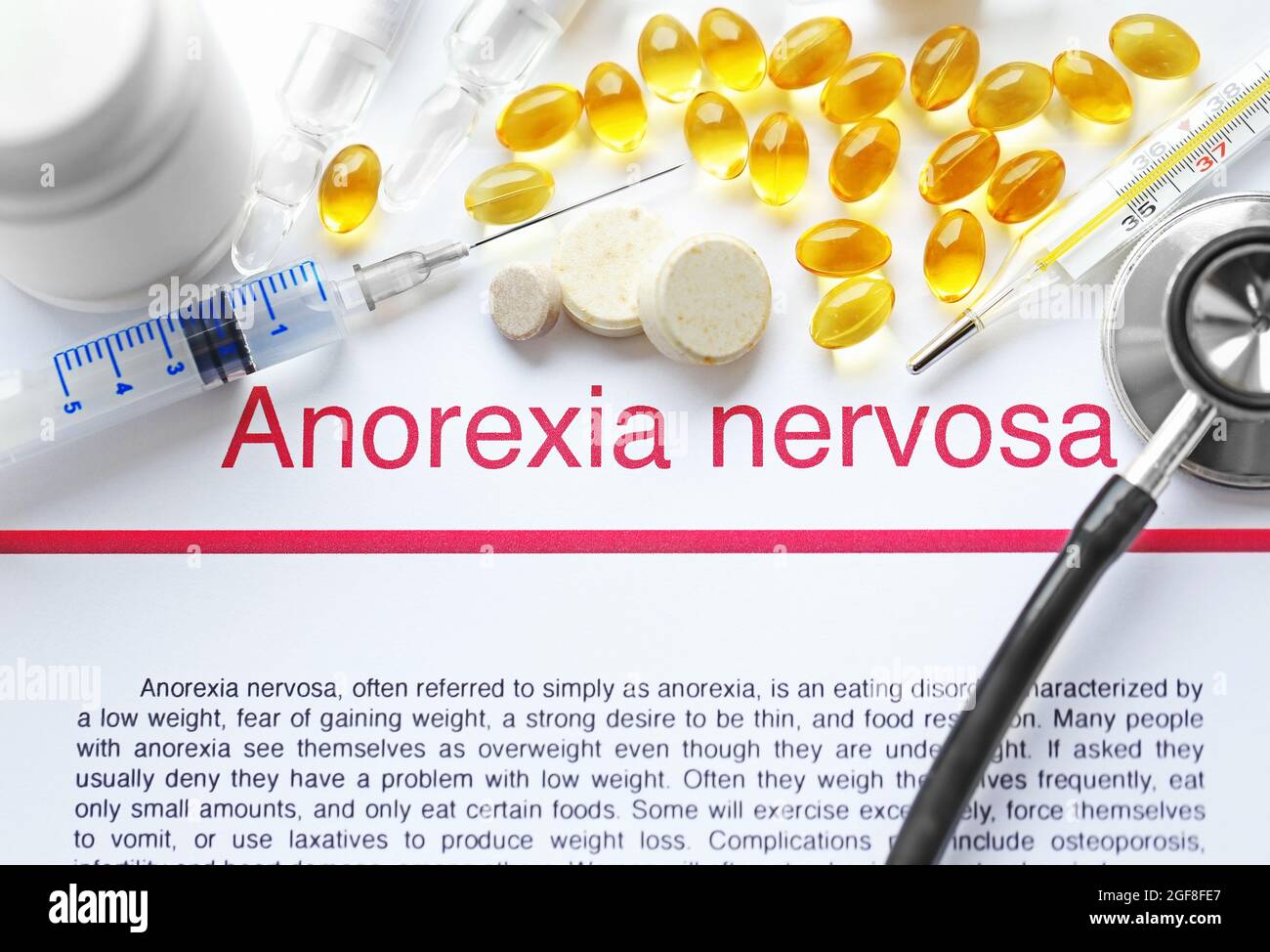 Medicines and Anorexia diagnosis written on paper closeup Stock Photo ...