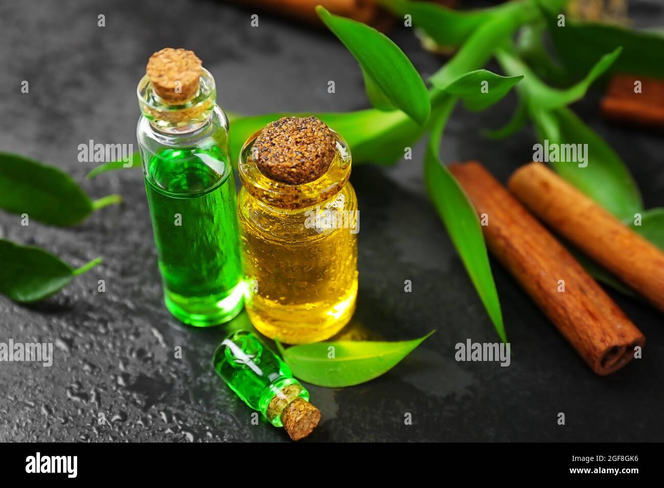 Bottles of tea oil, closeup Stock Photo - Alamy