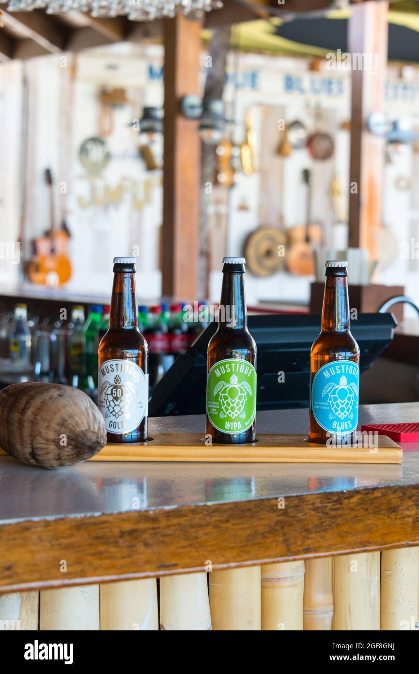 mustique brewery beer bottles at Basils bar mustique Stock Photo - Alamy