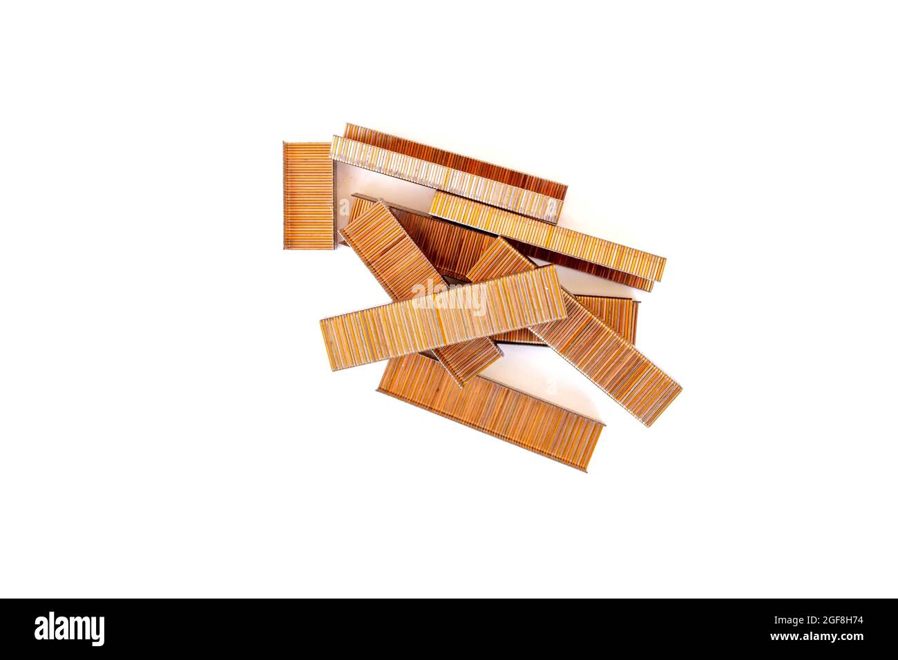 Brown staples isolated on white background. Top view, flat lay Stock ...