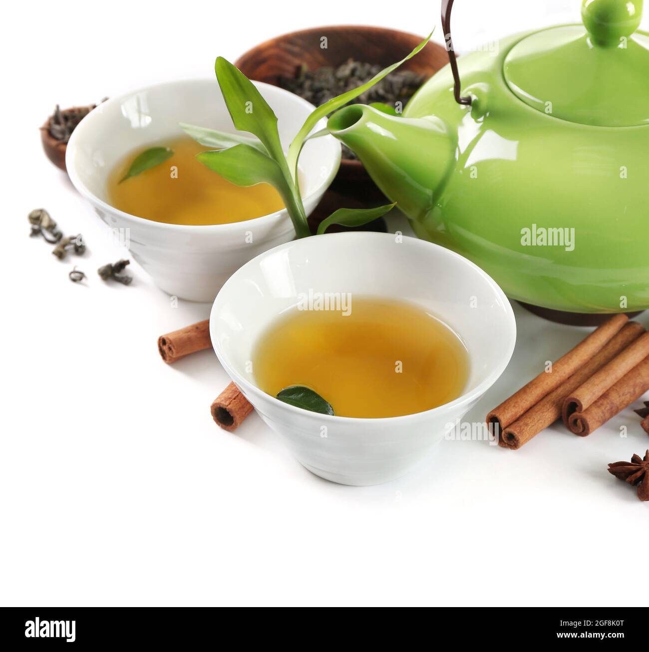 Green tea with utensils and spices, isolated on white Stock Photo - Alamy