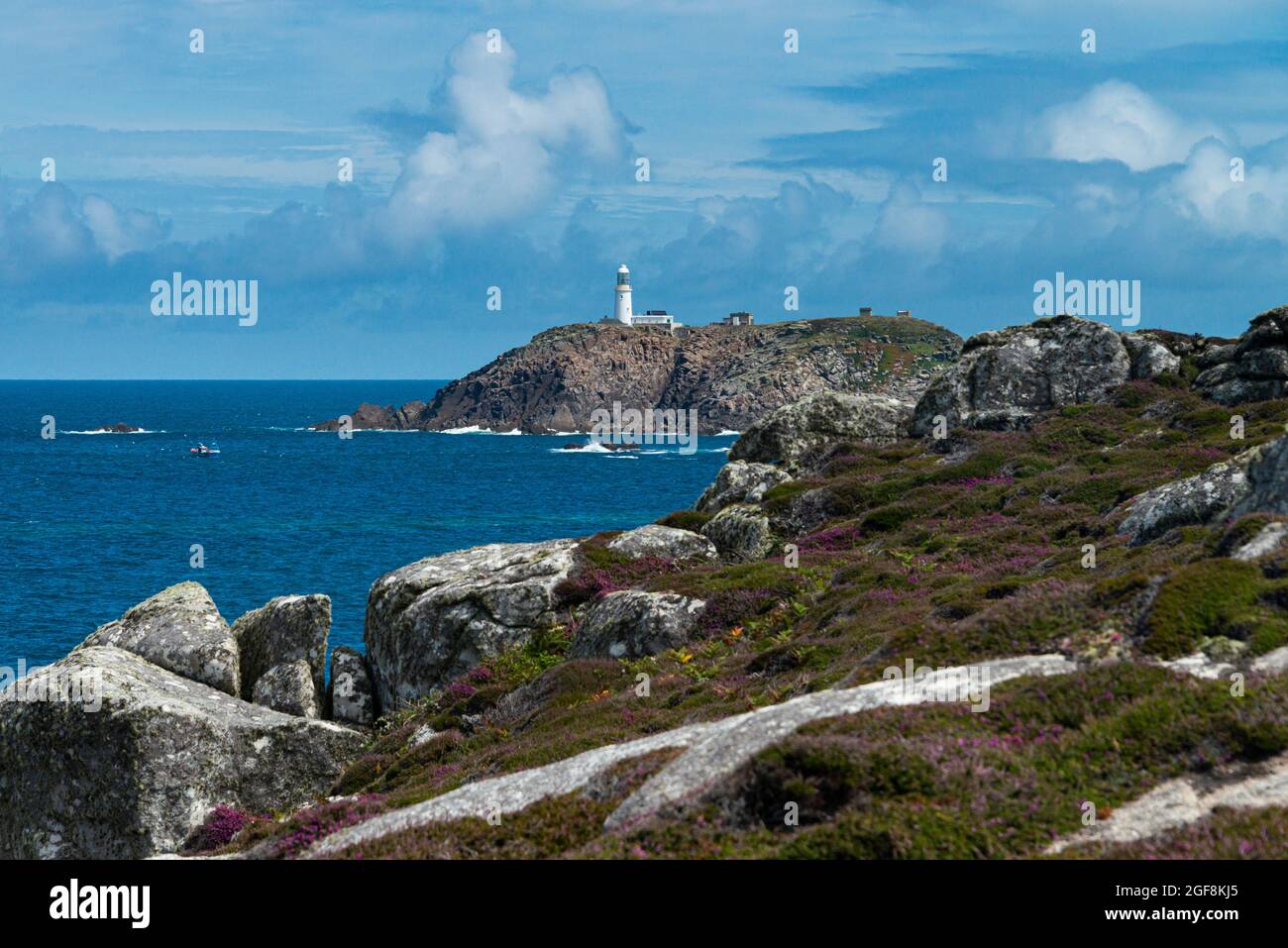 Round Island Lighthouse seen from Tresco, Isles of Scilly Stock Photo ...