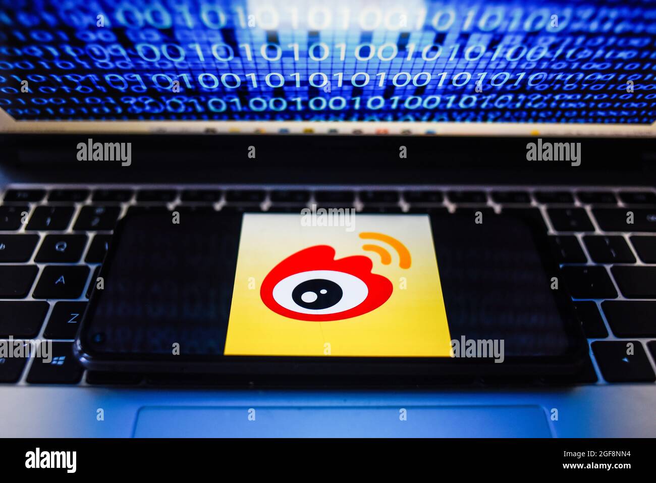 Portugal. 24th Aug, 2021. In this photo illustration a Weibo logo seen displayed on a smartphone ...