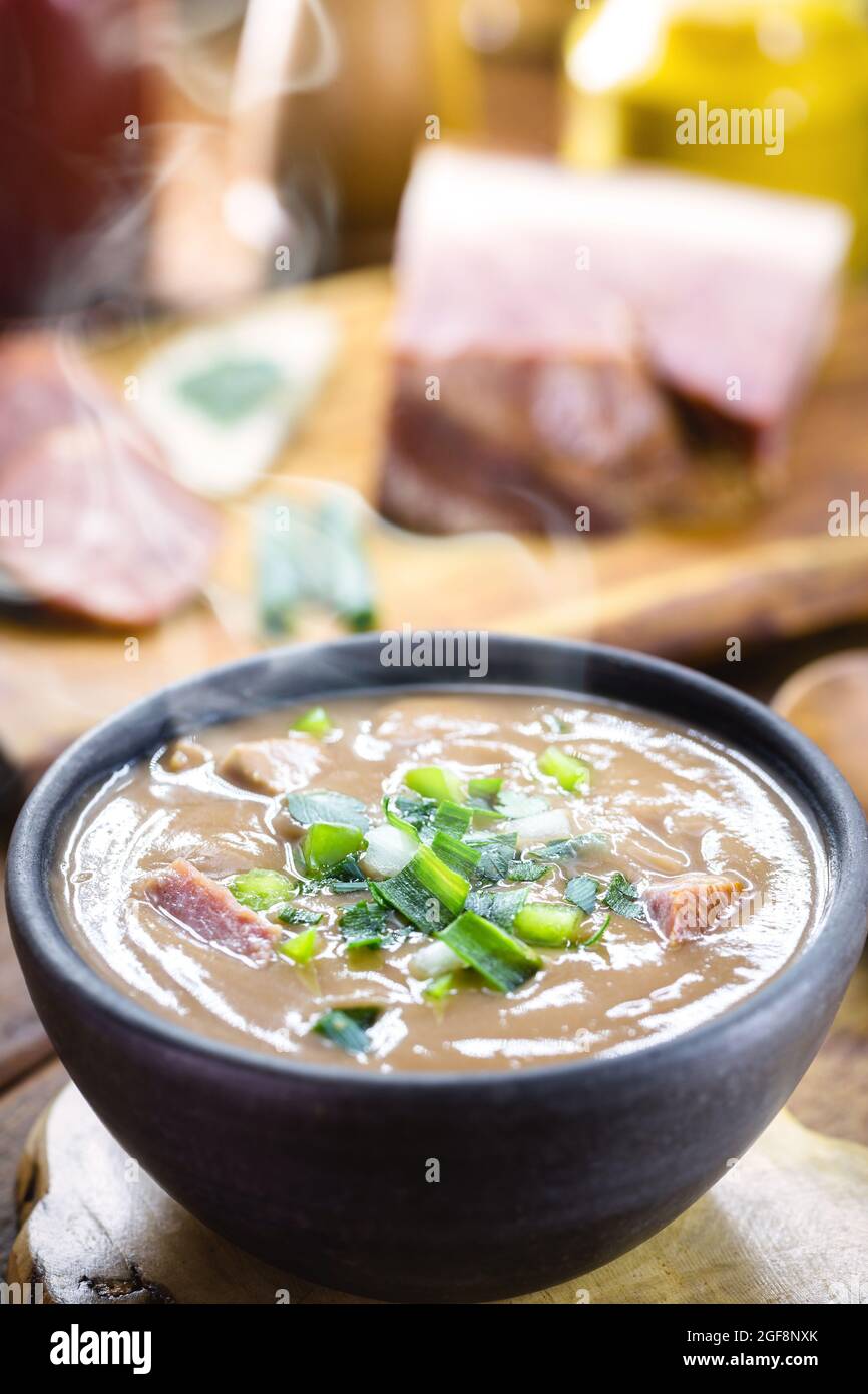 Brazilian bean broth, homemade bean cream served hot, made with stool ...