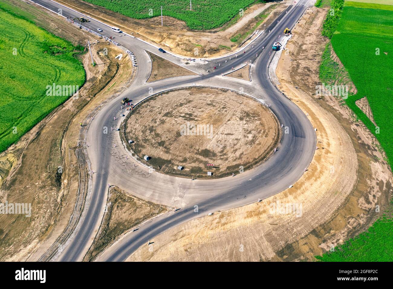 Construction of a ring junction. Drone view Stock Photo - Alamy