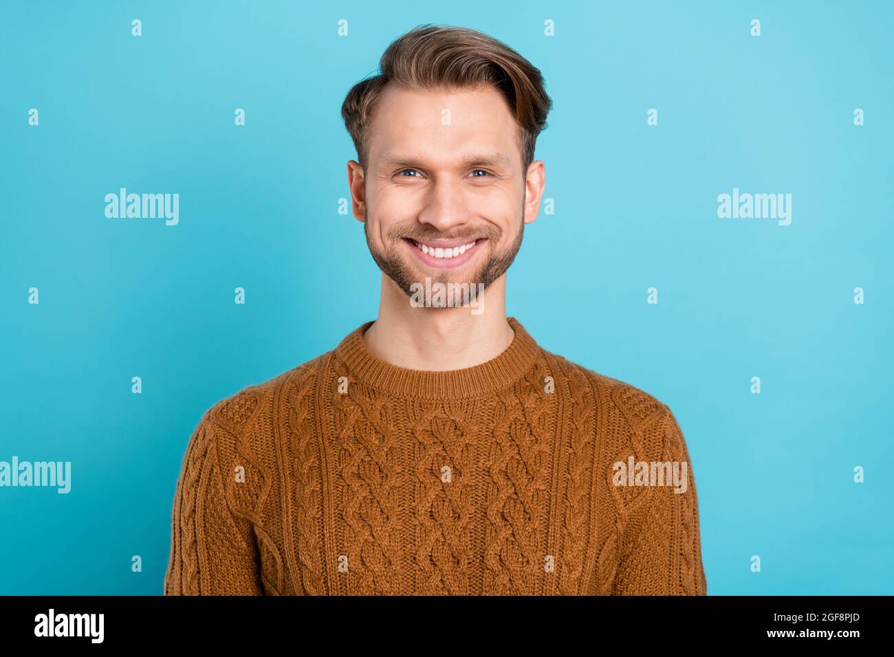 Photo of happy attractive young man good mood smile cheerful isolated ...