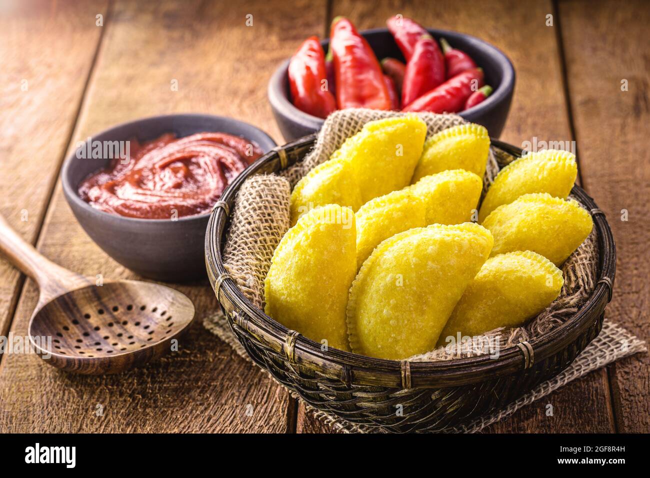 fried pastry of corn dough, breaded typical of Brazil, june party food ...