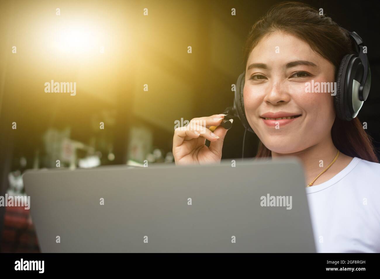 Women video call conference online computer work at home Stock Photo ...