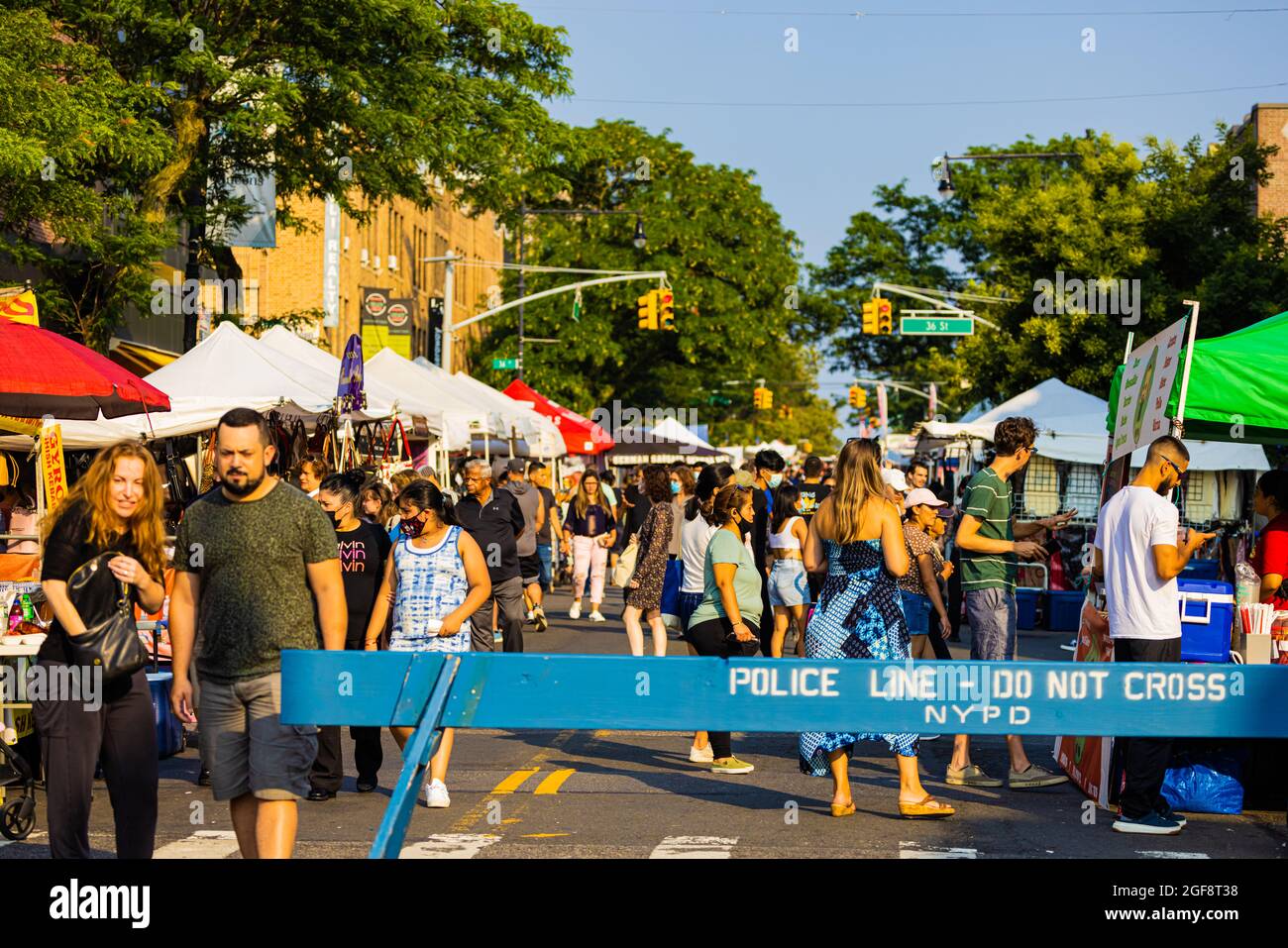 QUEENS, UNITED STATES - Jul 26, 2021: The Astoria street fair and fruit ...